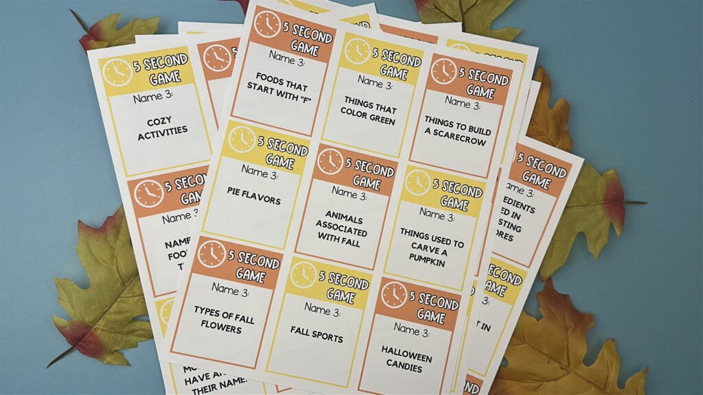 Fall 5 Second Game: A Fast & Fun Printable the Whole Family Will Love