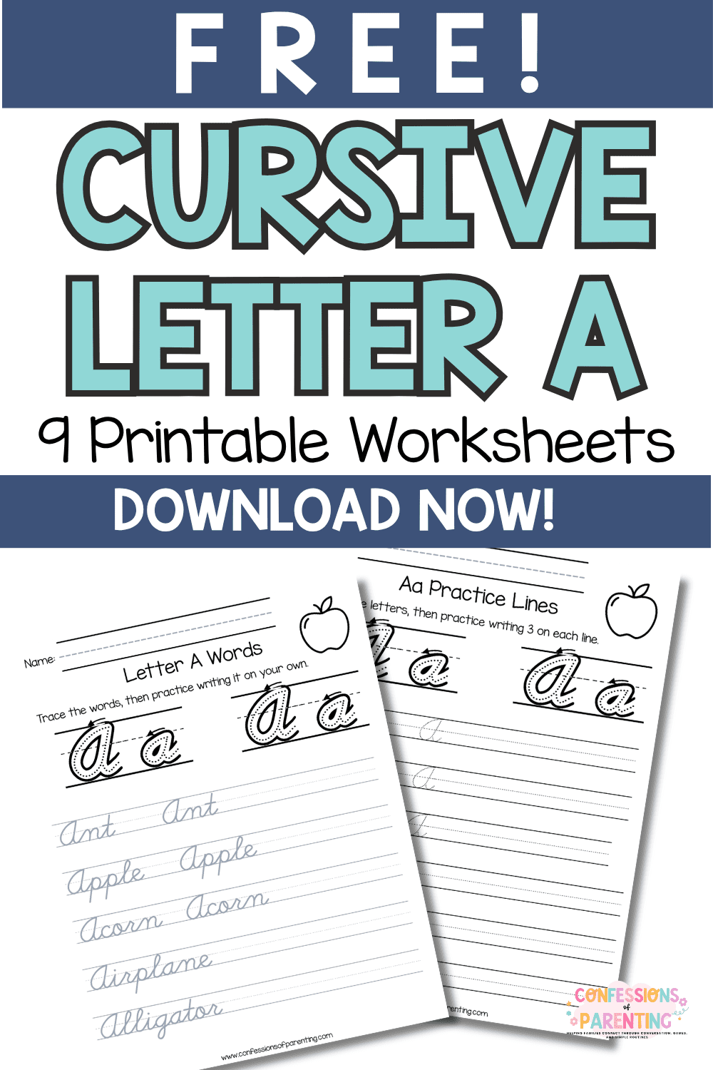 Cursive Letter A Worksheets (Free Printable for Kids)