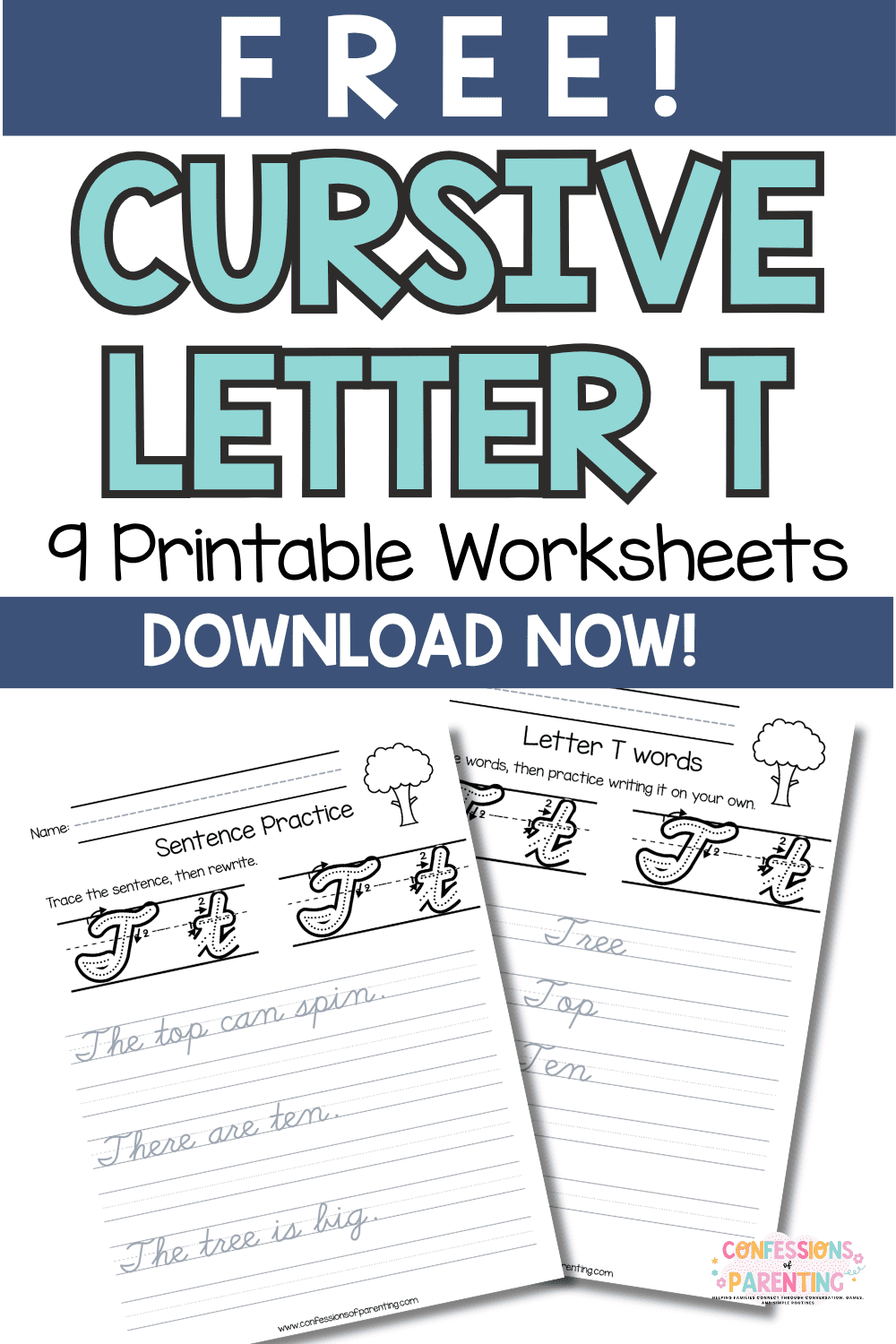 Cursive Letter T Worksheets (Free Printable for Kids)