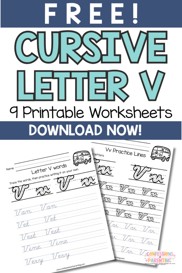 Cursive Letter V Worksheets (Free Printable for Kids)