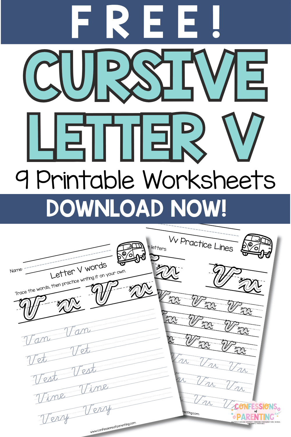 Cursive Letter V Worksheets (Free Printable for Kids)